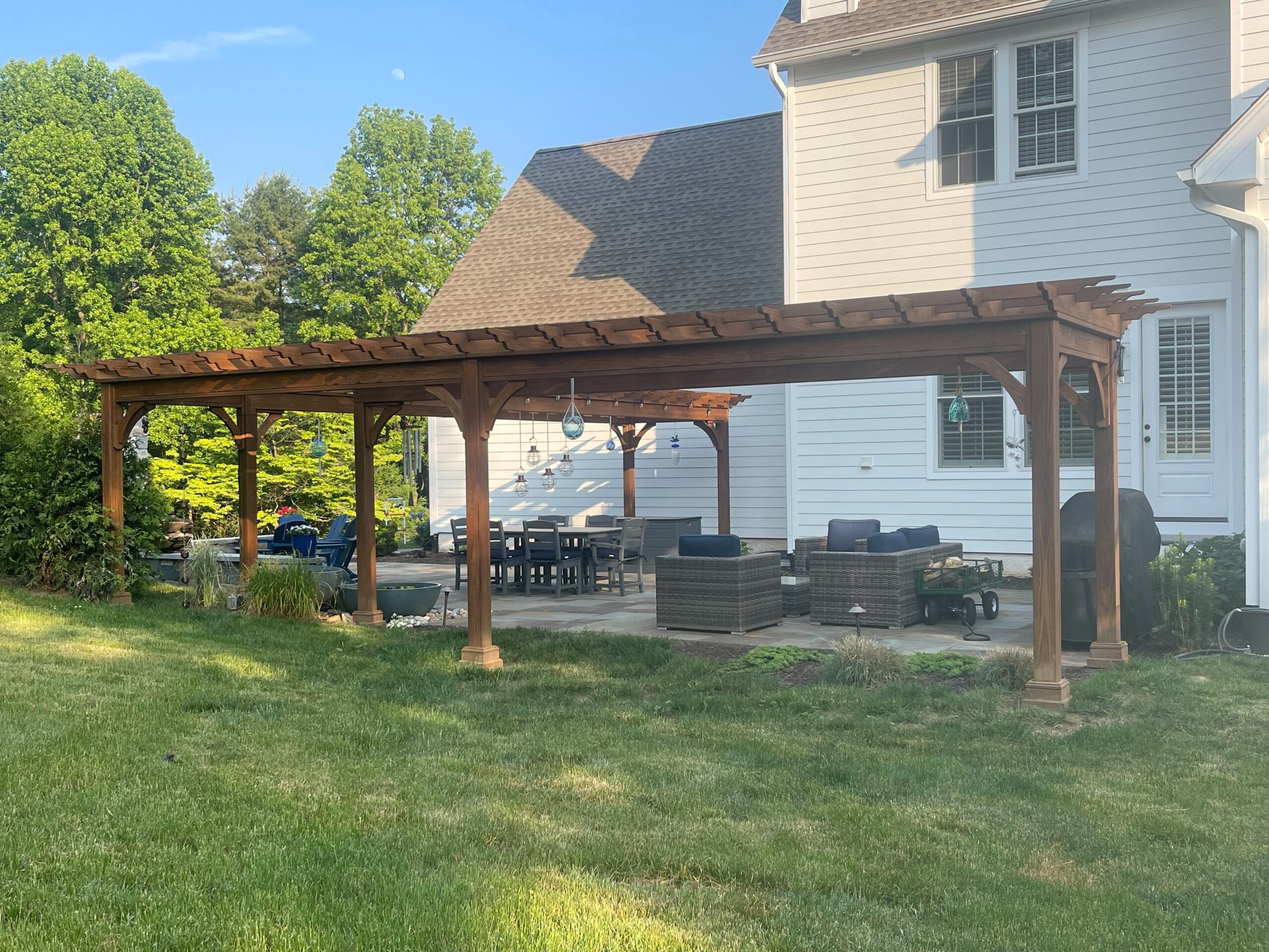 L Shaped Pine Traditional Pergola - Glick Structures